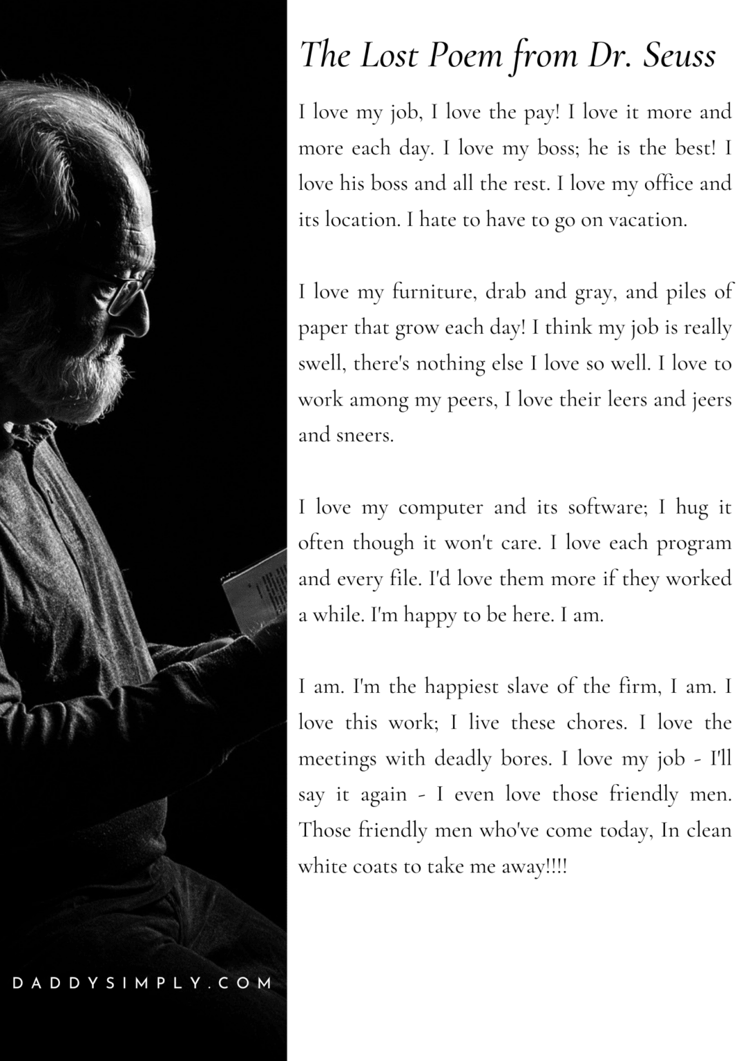 The Lost Dr. Seuss Poem: I Love My Job, I Do… - Daddy Simply